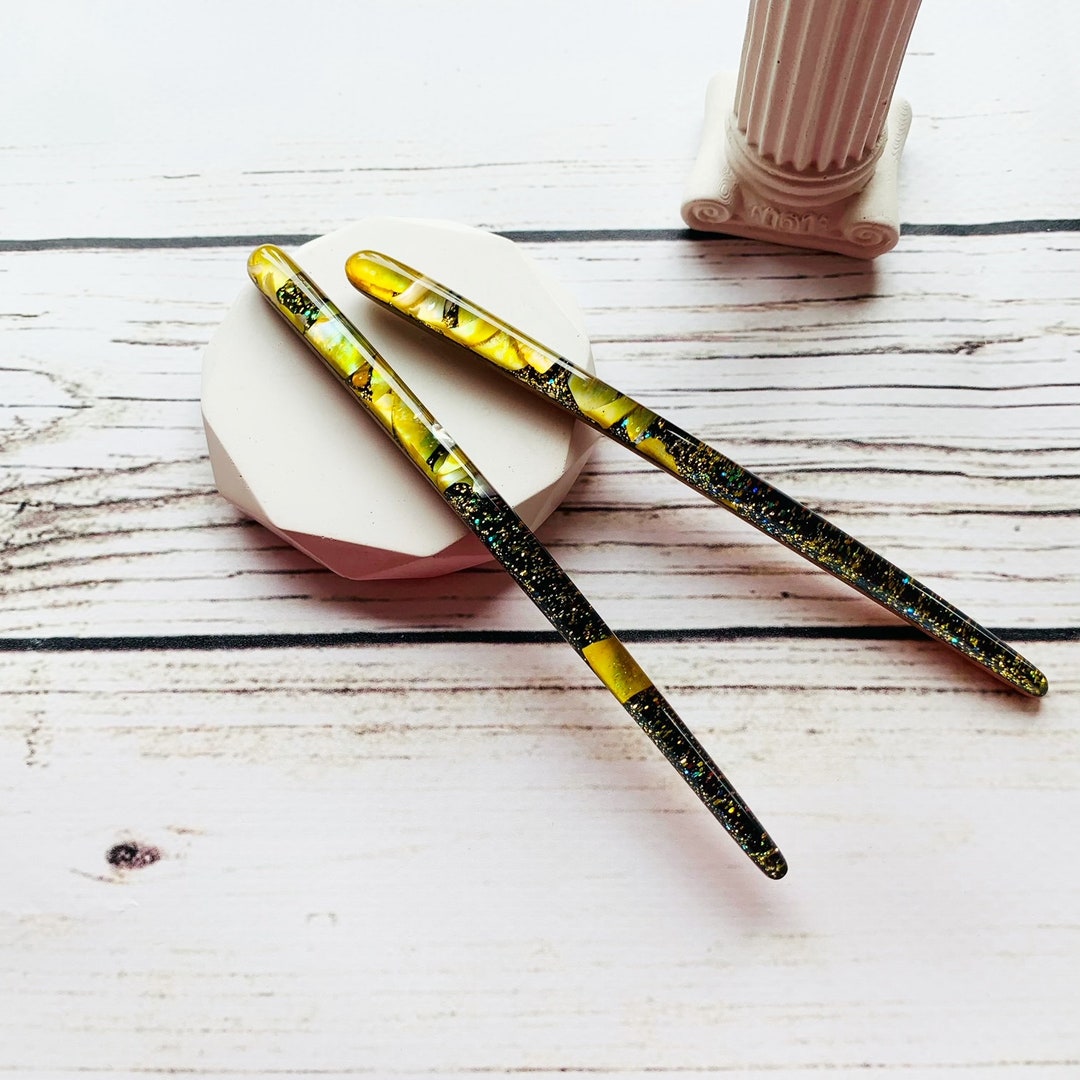 Yellow Hair Pin for Thin Hair Pair / Handmade Hair Stick / Minimalist ...