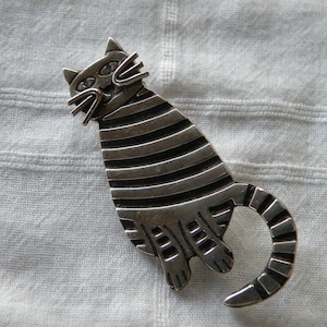 Modernist Sterling Silver Tabby Cat Pin - Etsy