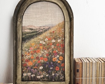 Moody Flower Art in Arched Wood Frame | Farmhouse Botanical Wall Decor ...