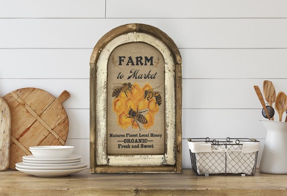 Honey Bee Wall Decor 14 X 22 Kitchen Wall Art Rustic Wall Hanging Farmhouse Decor Honey Art Etsy