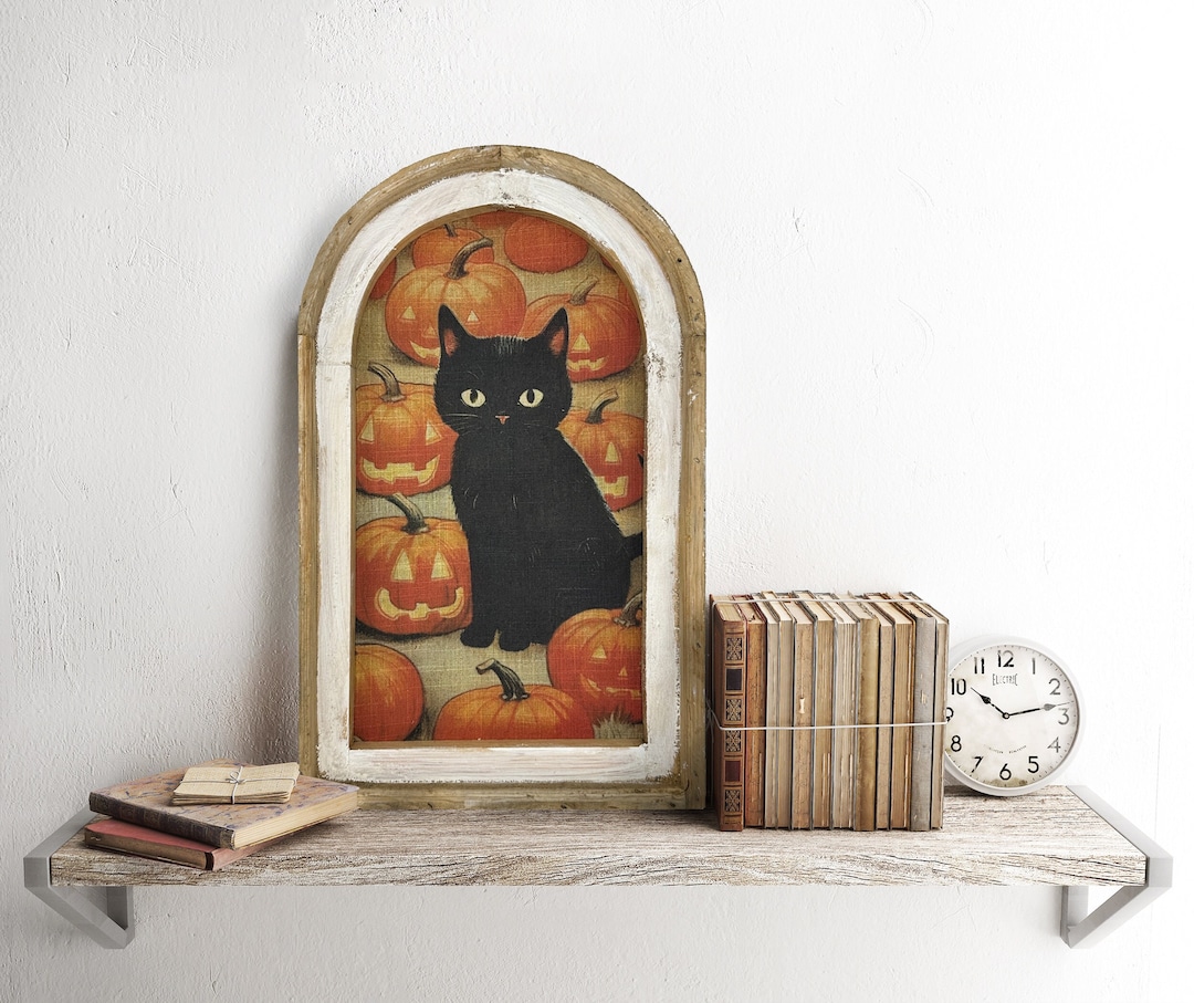 Black Cat Wall Decor | Halloween Decor | Spooky Pumpkin Art | Gothic ...