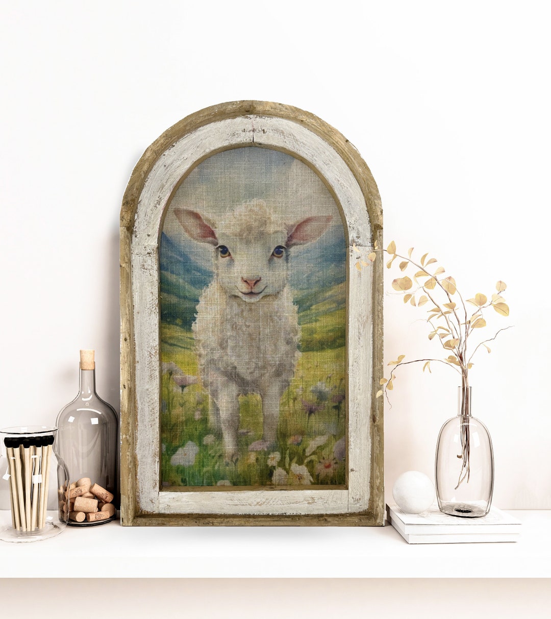 Lamb Wall Art | 14" X 22" | Arch Window Frame | Sheep Decor | Spring ...