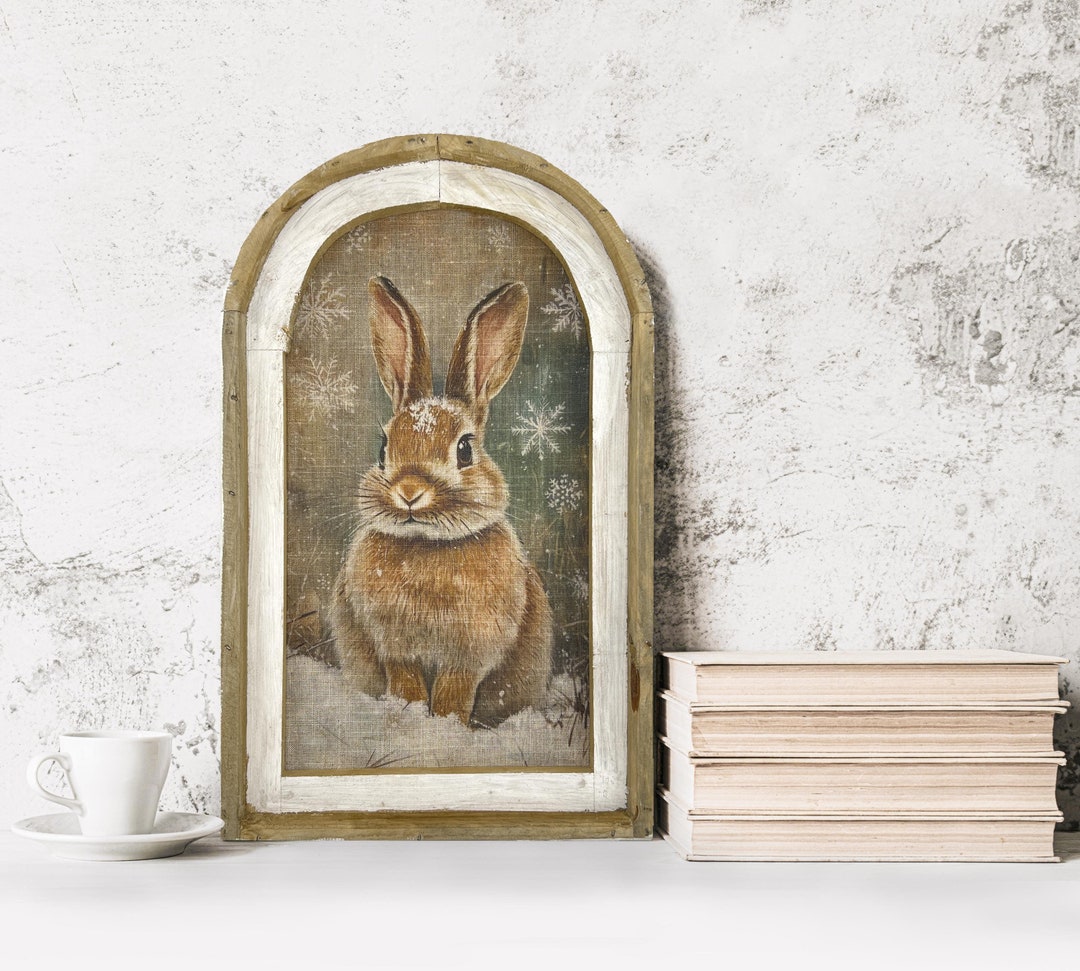 Winter Farmhouse Wall Decor | 14" X 22" | Christmas Rabbit Wall Art ...