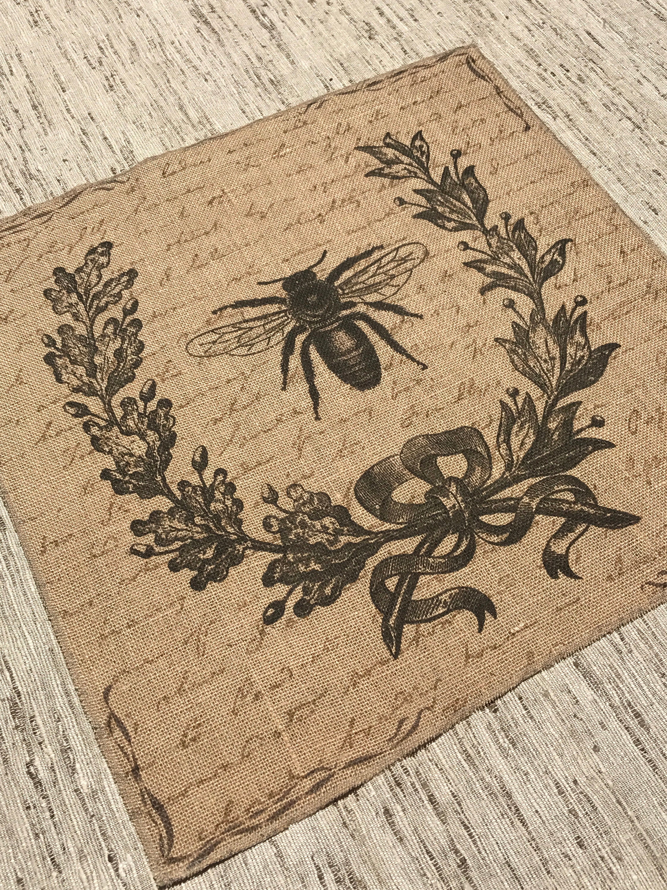 Bee Burlap Panel, French Printed Fabric