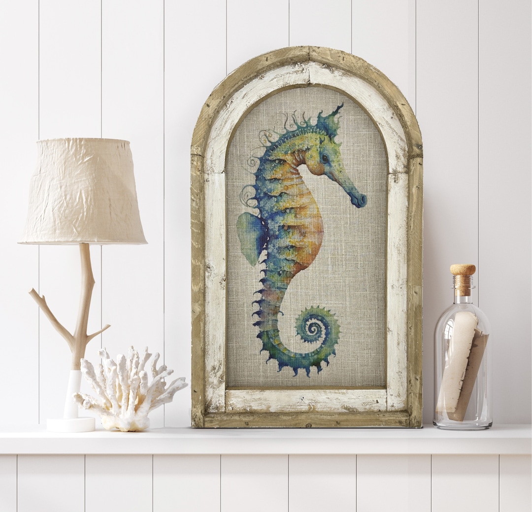 Watercolor Seahorse Wall Art | 14" X 22" | Coastal Bathroom Decor ...