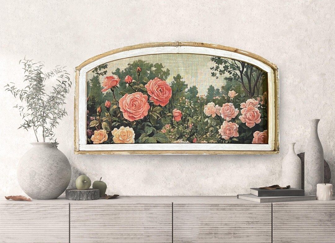 Rose Garden Wall Art | 36" X 20" | Cottage Farmhouse Wall Decor ...