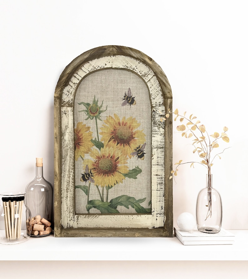 Sunflower Wall Art Arch Window Frame Linen Wall Hanging | Etsy