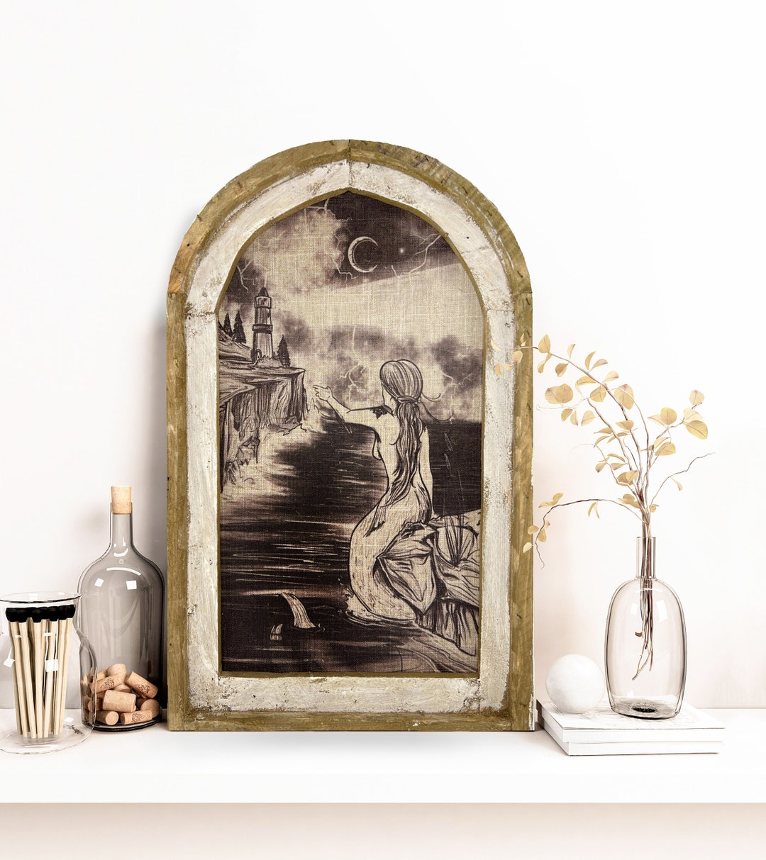 Siren Wall Decor 14 X 22 Mermaid Art Print Linen Wall Hanging Coastal ...