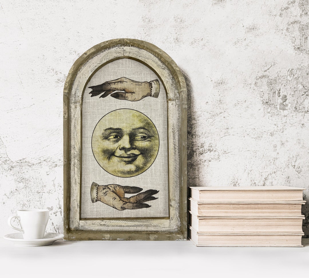 Moon Wall Art | 14" X 22" | Arch Window Frame | Linen Wall Hanging ...