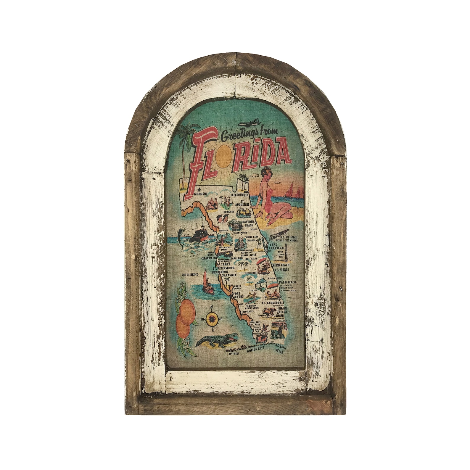 Florida Map Wall Art | 14" X 22" | Arch Window Frame | Linen Wall ...