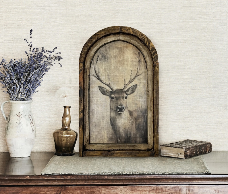 Framed Rustic Deer Wall Decor | 14" X 22" | Primitive Deer Decor ...