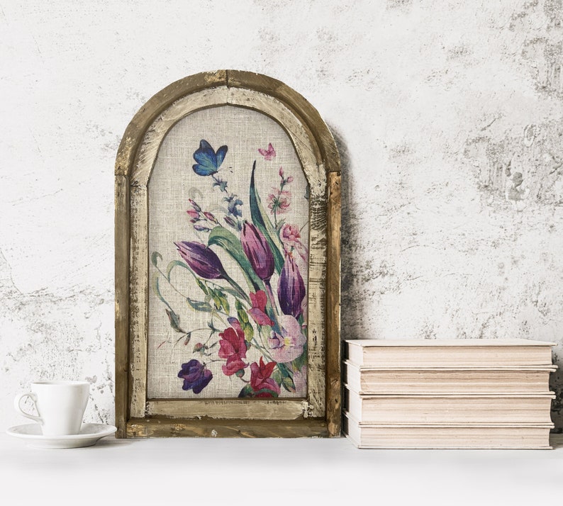 Colorful Floral Wall Decor | Farmhouse Decor | Arch Window Frame ...