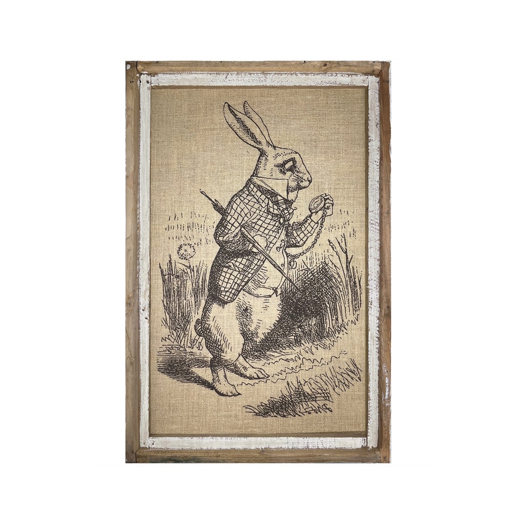 White Rabbit Wall Art | 24" X 36" | Wooden Frame | Handmade Easter ...