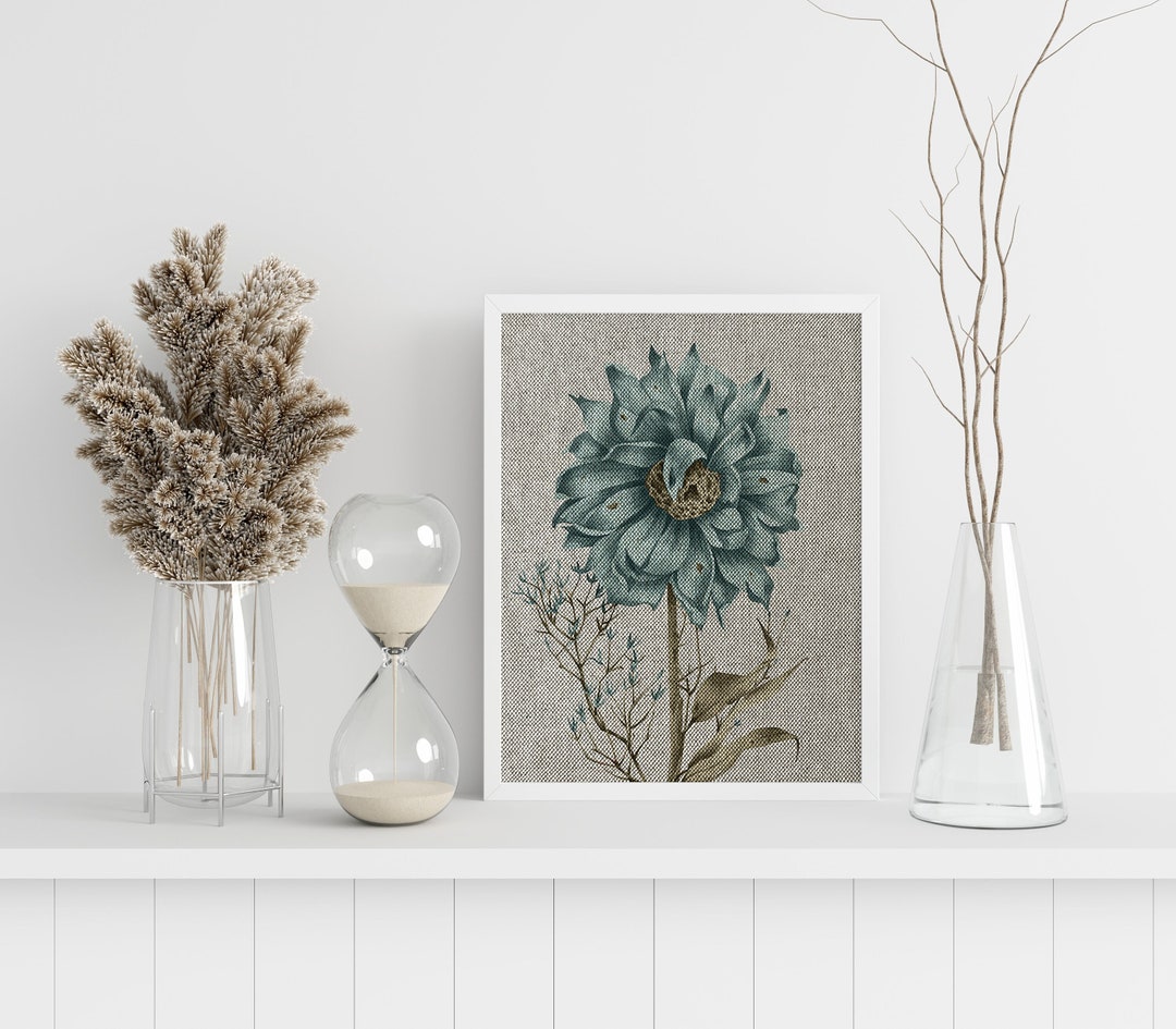 Blue Flower Linen Art Print | Farmhouse Decor | Eclectic Wall Art ...
