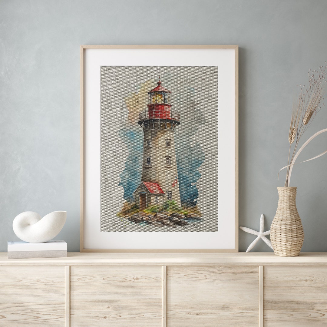 Lighthouse Linen Art Print | Coastal Decor | Nautical Beach Wall Art ...