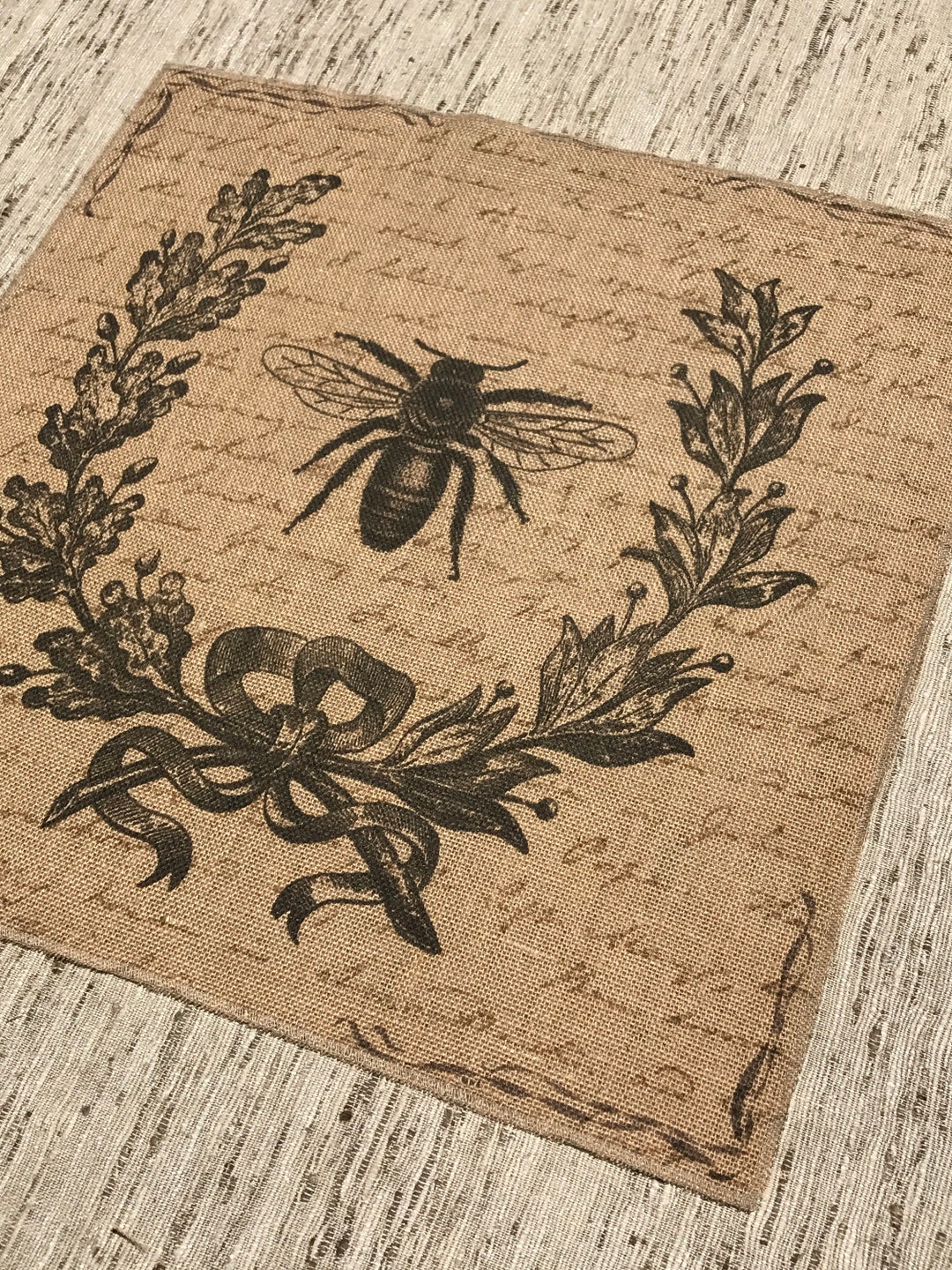 Bee Burlap Panel, French Printed Fabric - Etsy