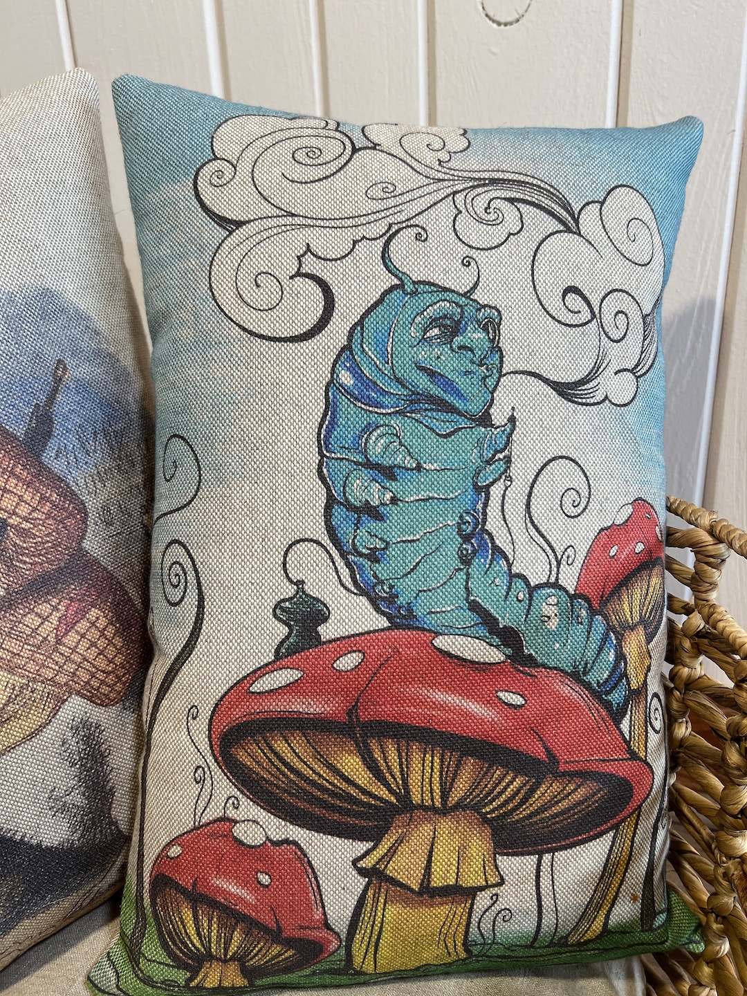 Blue Caterpillar Throw Pillow | Eclectic Decor | Mushroom Pillow ...