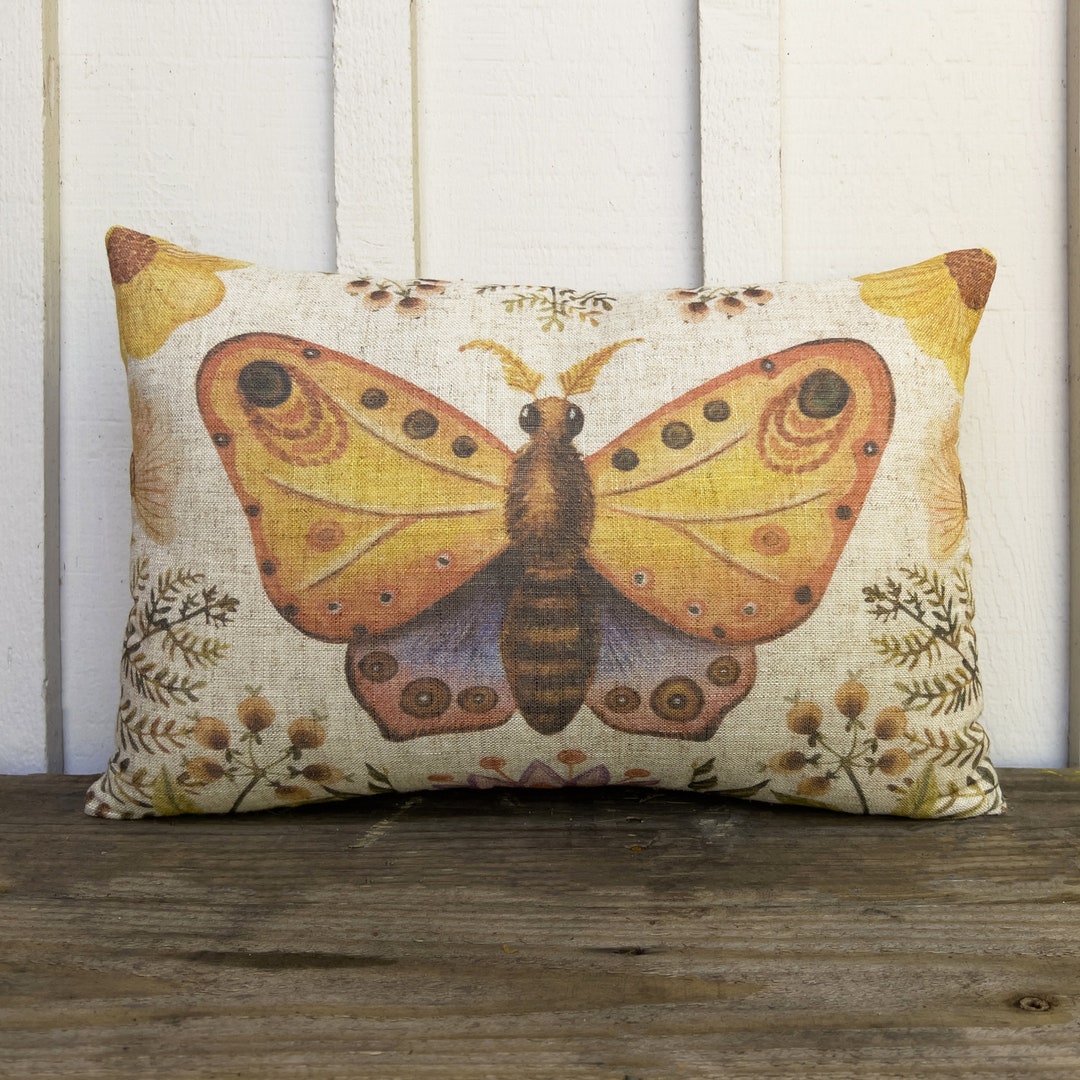 Butterfly Linen Pillow | Eclectic Lumbar Pillow | Spring Farmhouse ...