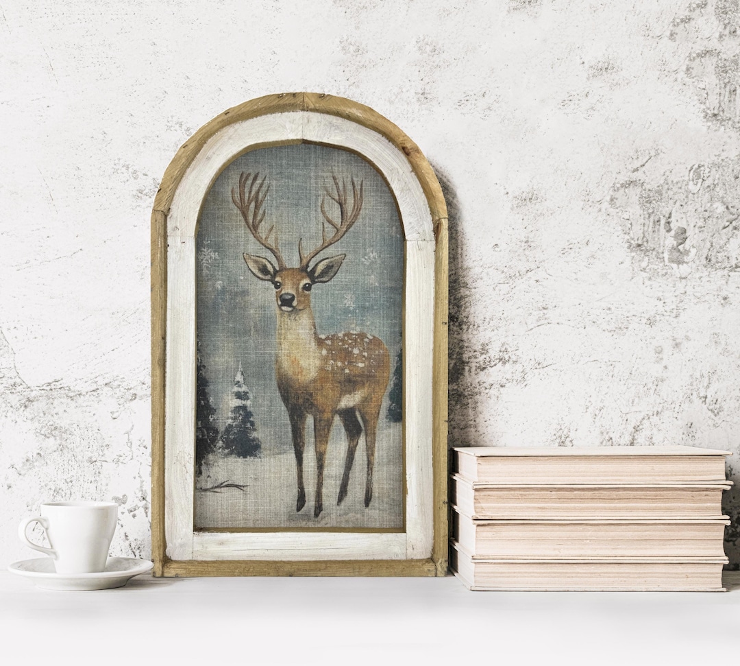 Christmas Deer Wall Decor | 14" X 22" | Arch Window Frame | Winter Wall ...