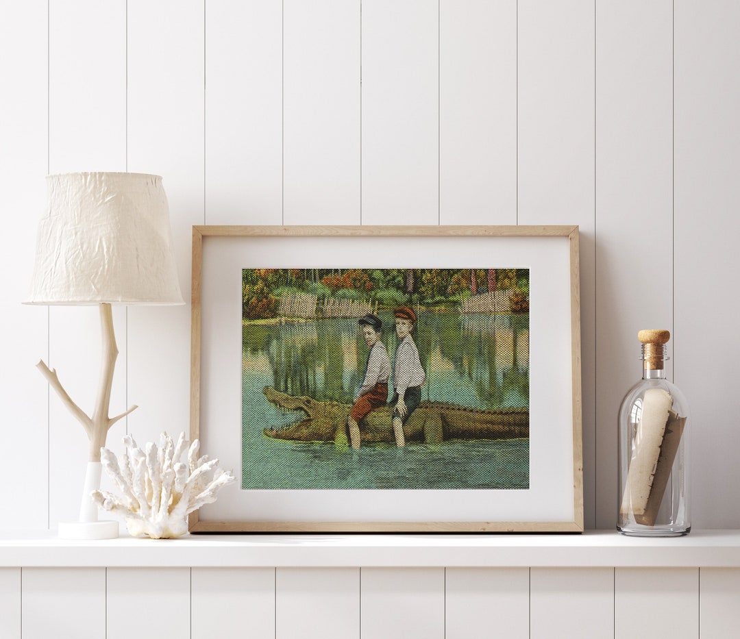 Alligator Linen Art Print | Coastal Decor | FL Postcard Wall Art ...