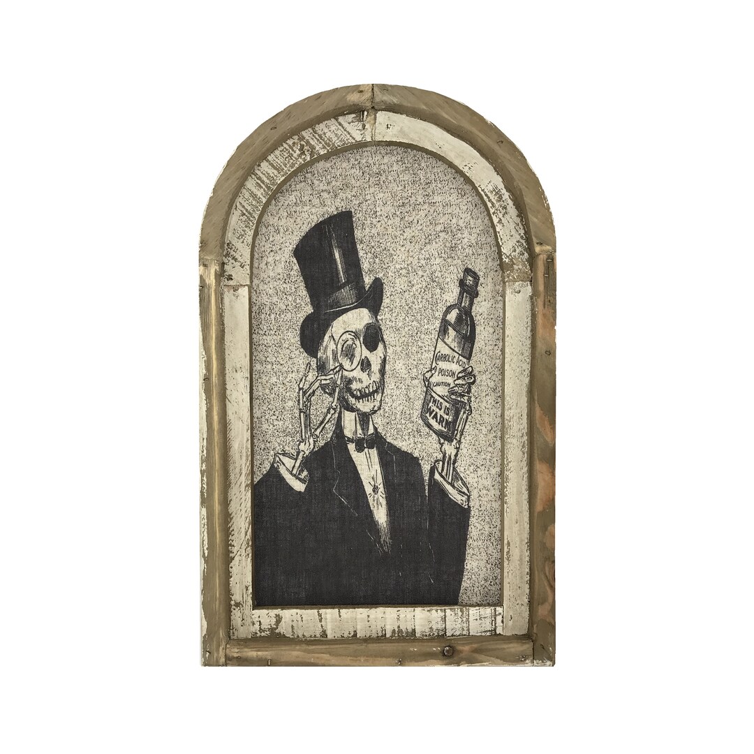 Skeleton Wall Art | 14" X 22" | Arch Window Frame | Linen Wall Hanging ...