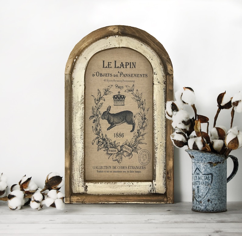 Rabbit Wall Decor | 14" X 22" | Arch Window Frame | Linen Wall Hanging ...