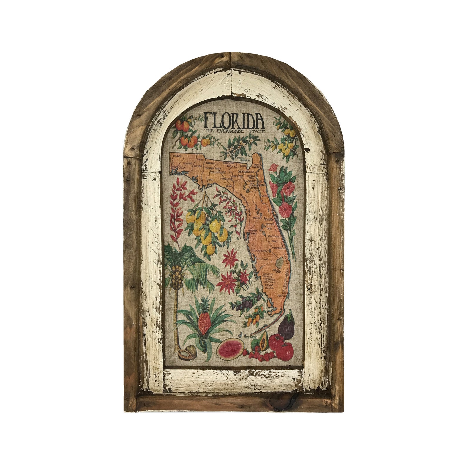 Florida Map Wall Art | 14" X 22" | Arch Window Frame | Linen Wall ...
