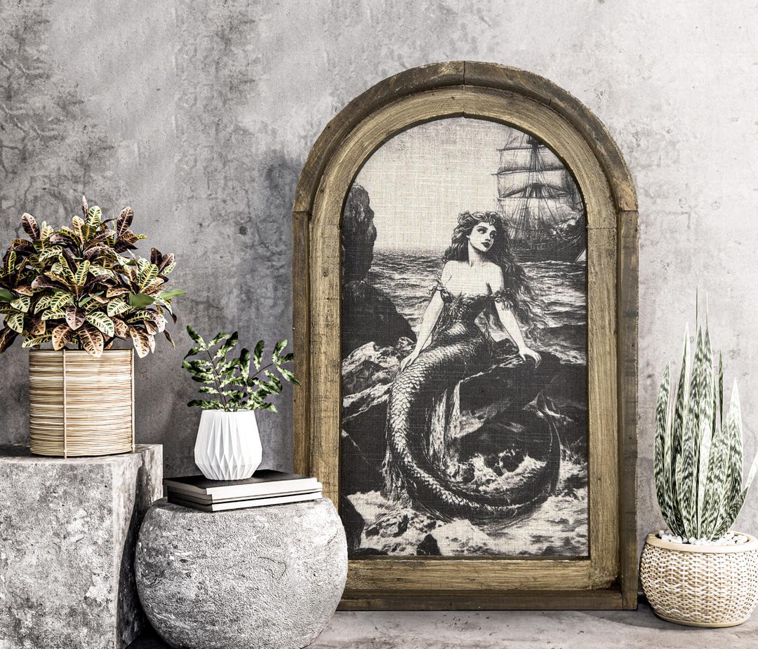 Siren Wall Decor | 14" X 22" | Mermaid Art Print | Linen Wall Hanging ...