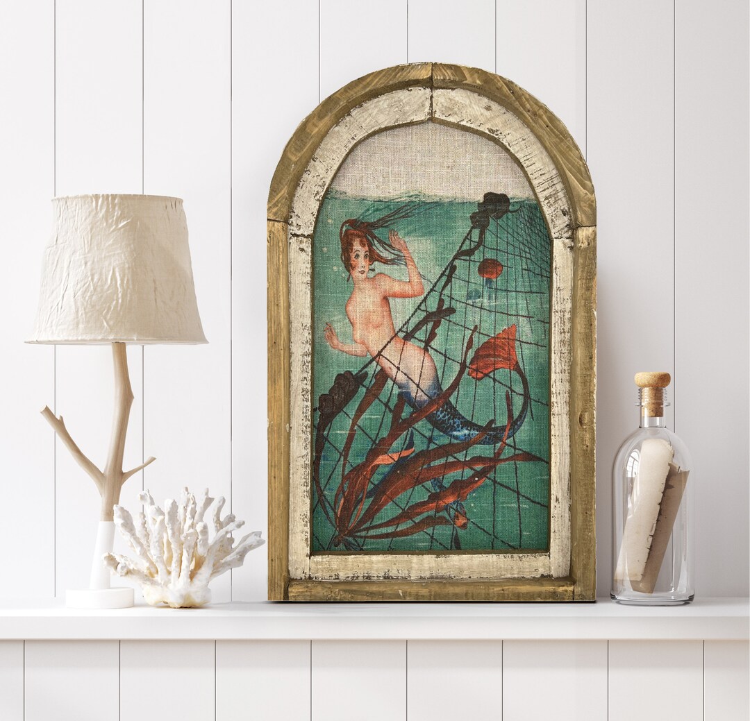 Mermaid Wall Decor | 14" X 22" | French Poster Wall Art | Linen Wall ...