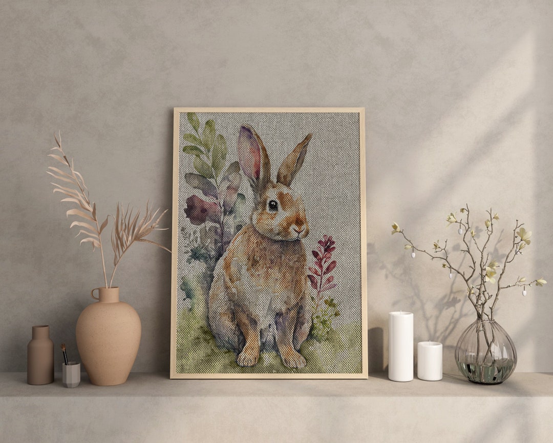 Hare Linen Art Print | Farmhouse Decor | Rabbit Wall Art | UNFRAMED ...