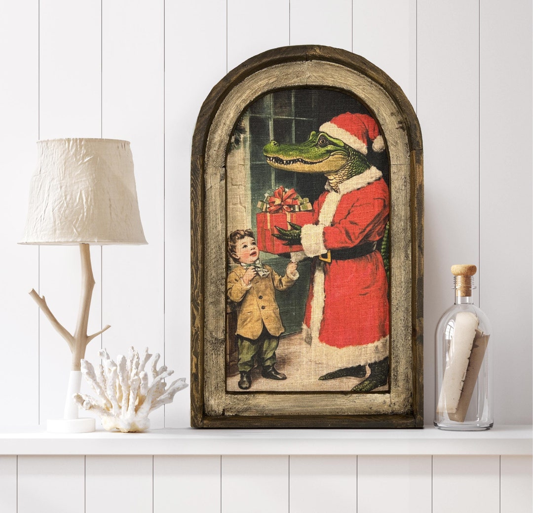 Florida Xmas Wall Decor | Alligator Santa | Framed Coastal Christmas ...