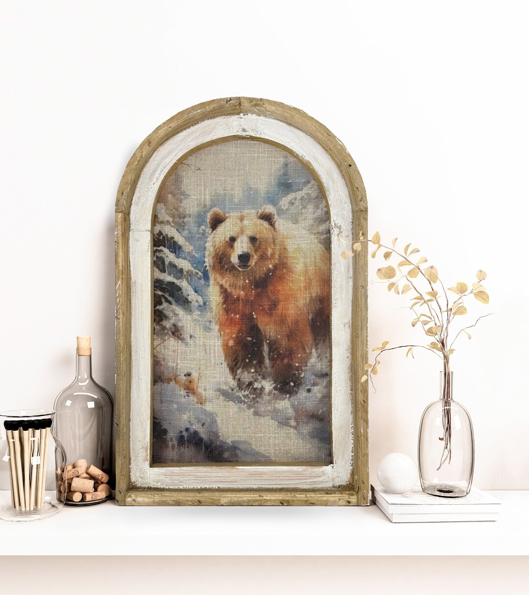 Winter Brown Bear Wall Decor | 14" X 22" | Farmhouse Christmas Wall Art ...