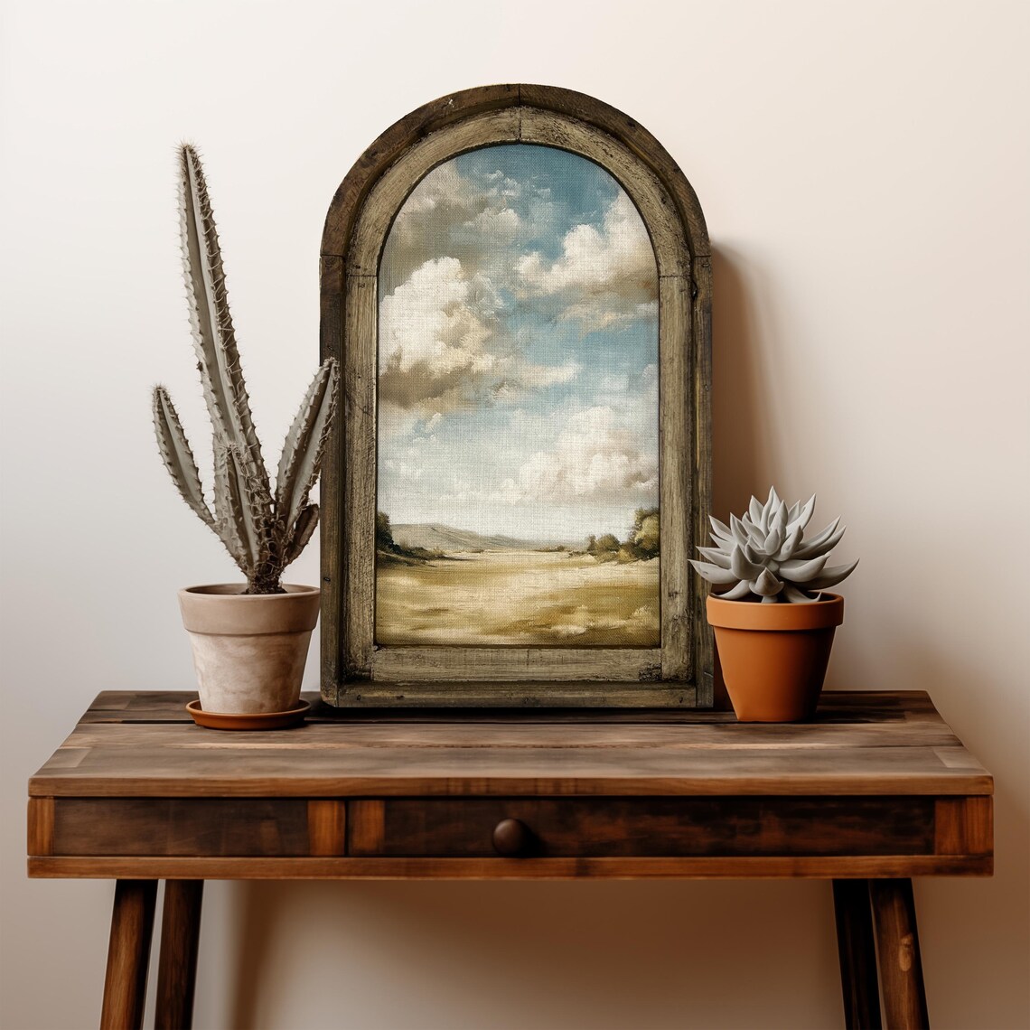 Landscape Art in Arched Wood Frame | Farmhouse Botanical Wall Decor ...