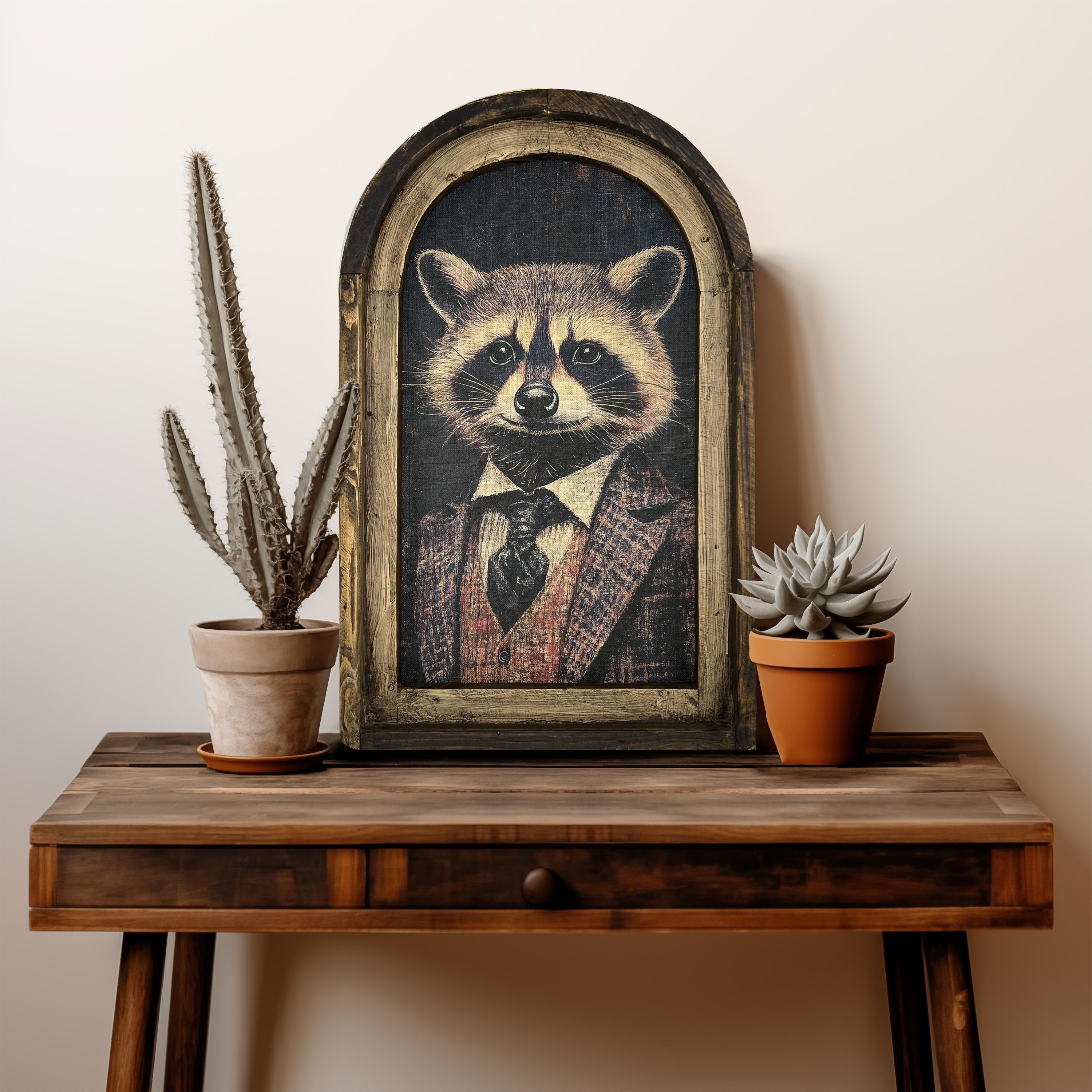 Raccoon Victorian Portrait | Vintage Style Animal Wall Art | Solid Wood ...