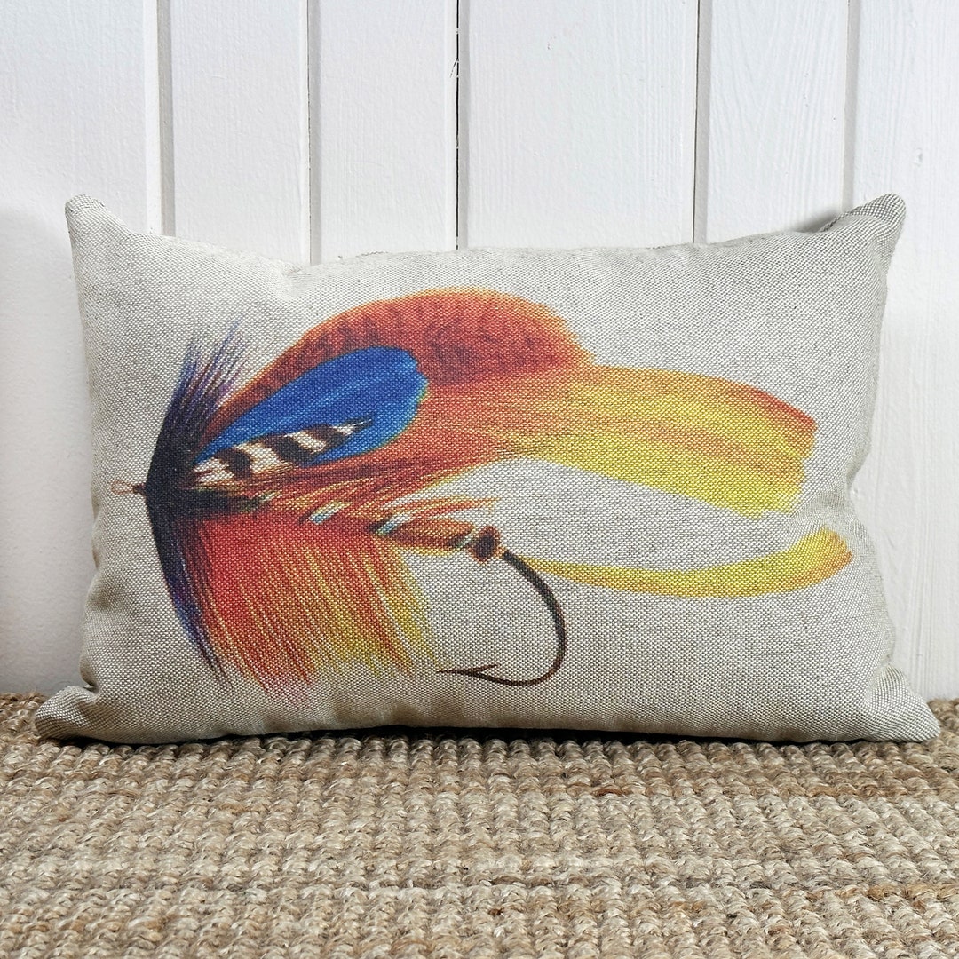 Fly Fishing Pillow | Lake Decor | Coastal Throw Pillow | Lumbar | 18" W ...