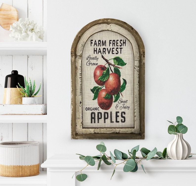 Apples Wall Art | 14" X 22" | Kitchen Wall Decor | Linen Wall Hanging ...