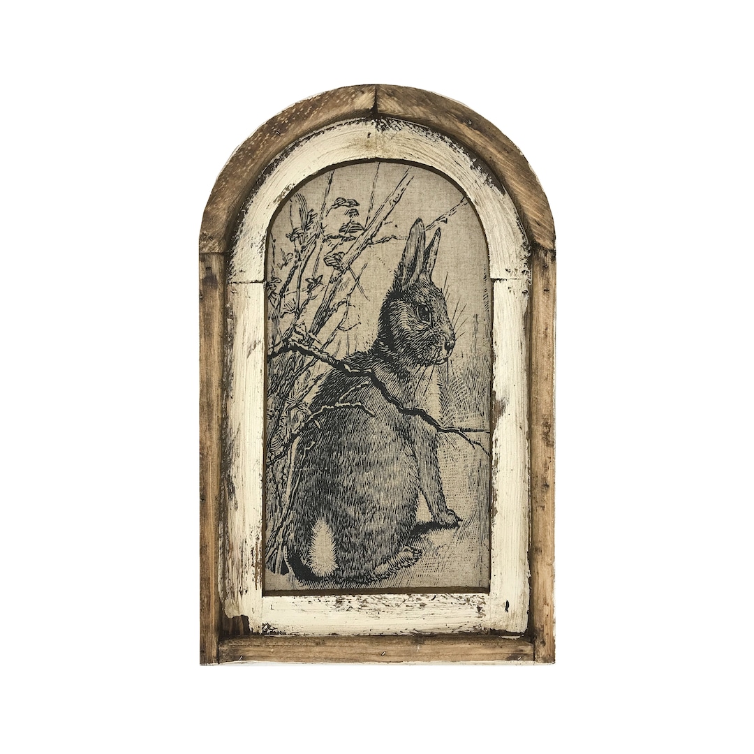 Rabbit Wall Art | 14" X 22" | Arch Window Frame | Linen Wall Hanging ...