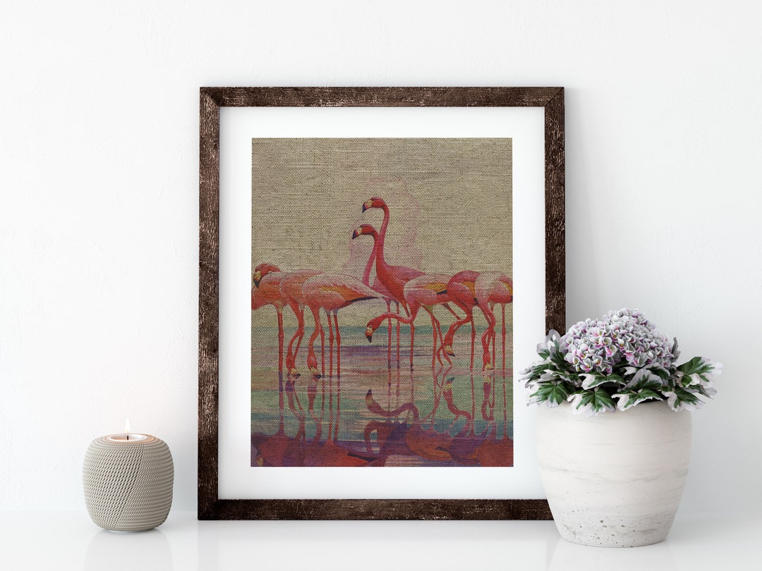Flamingos Postcard Linen Print for Framing, Nautical Artwork - Etsy