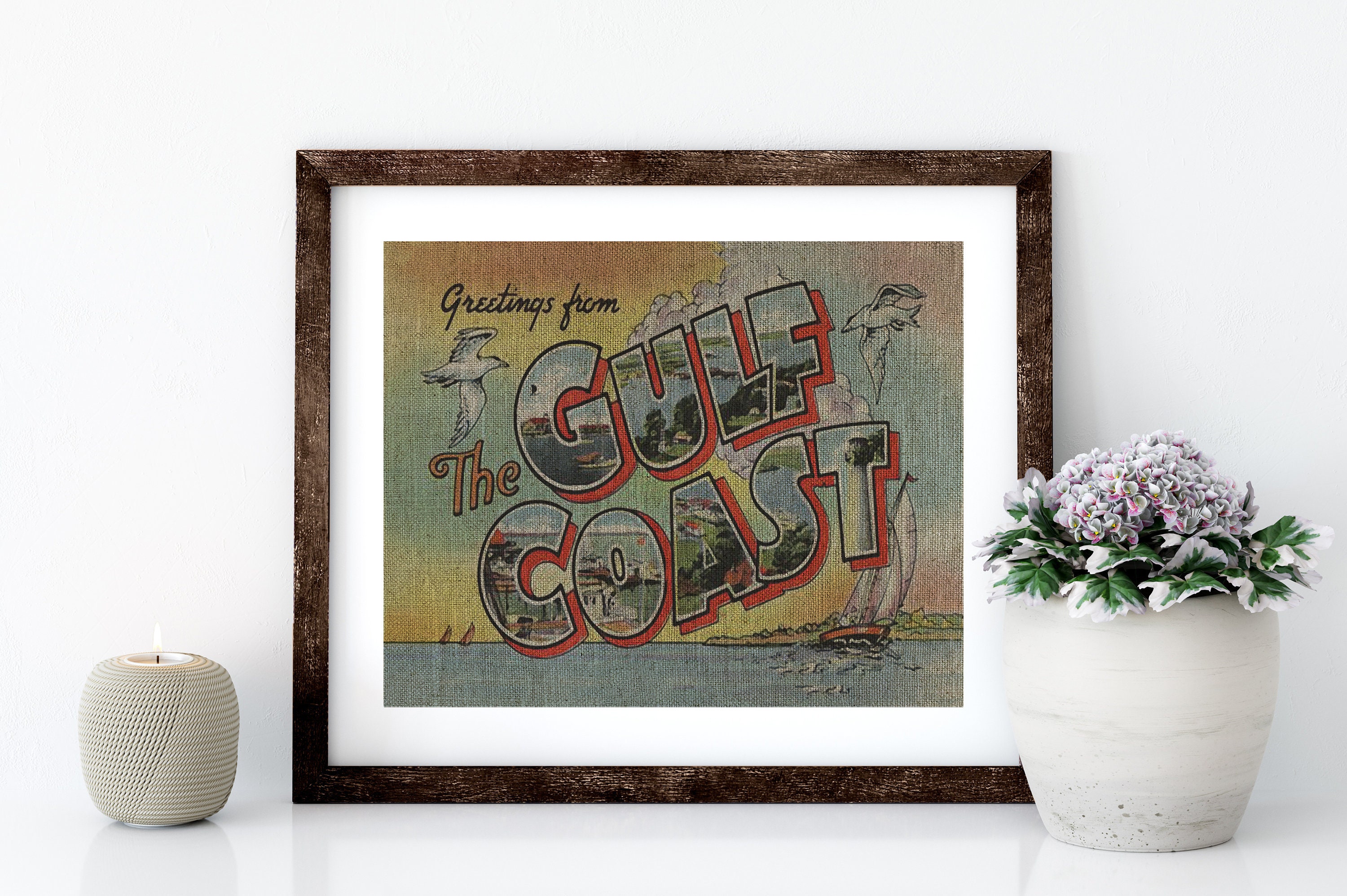 Gulf Coast Linen Print for Framing, Florida Artwork, Postcard