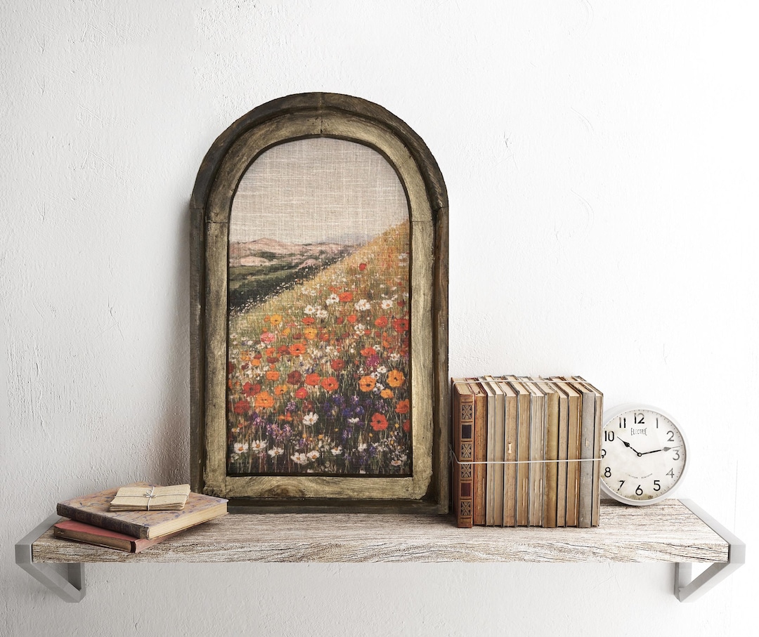 Flower Art in Arched Wood Frame | Farmhouse Botanical Wall Decor ...