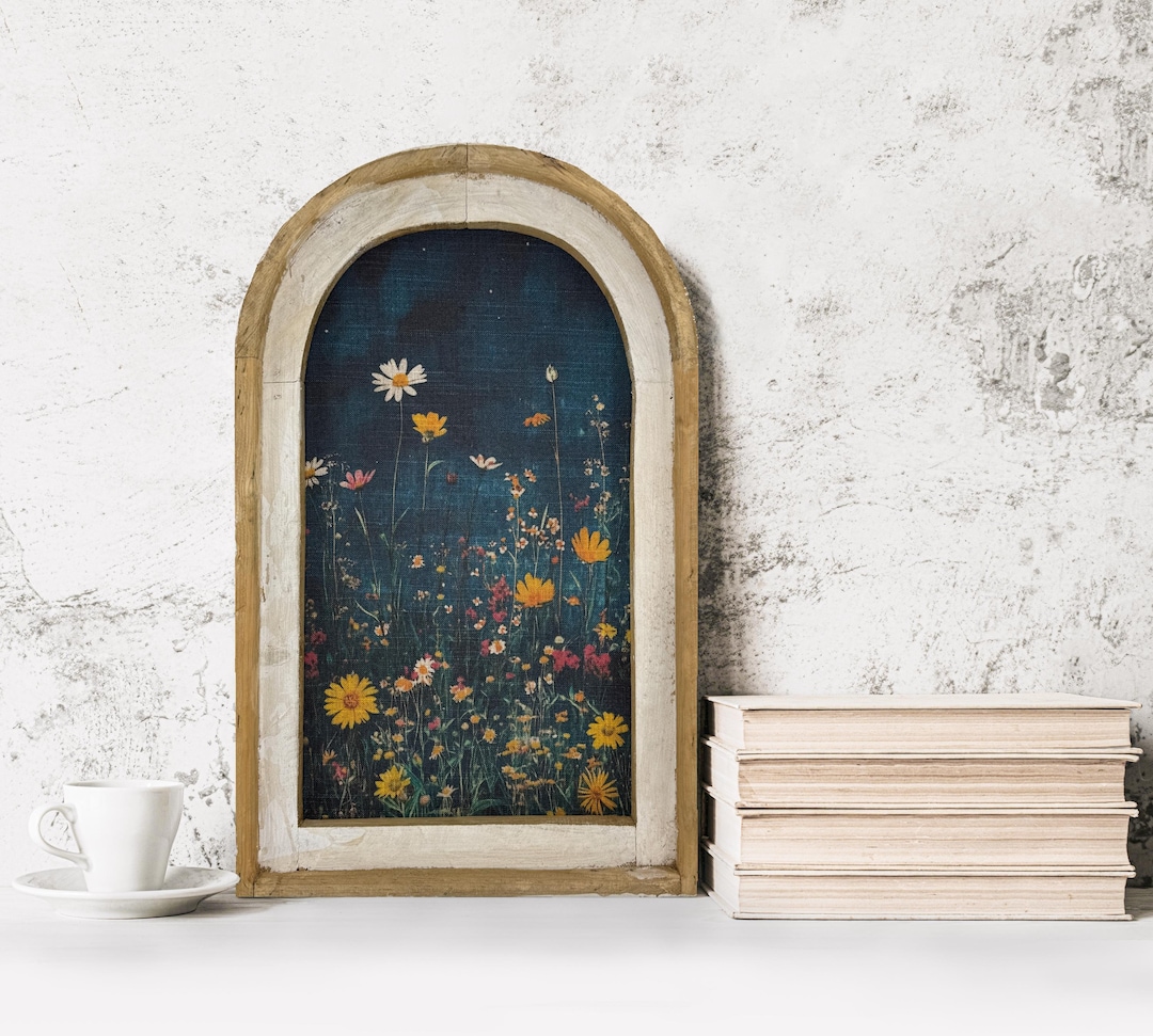 Moody Flower Art in Arched Wood Frame | Farmhouse Botanical Wall Decor ...