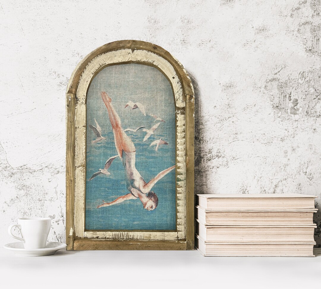 Diving Wall Art | 14" X 22" | Coastal Wall Art | Linen Wall Hanging ...