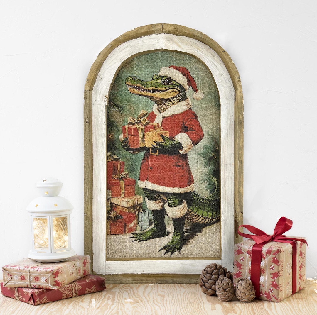 Florida Christmas Wall Decor | Alligator Santa | Framed Coastal ...