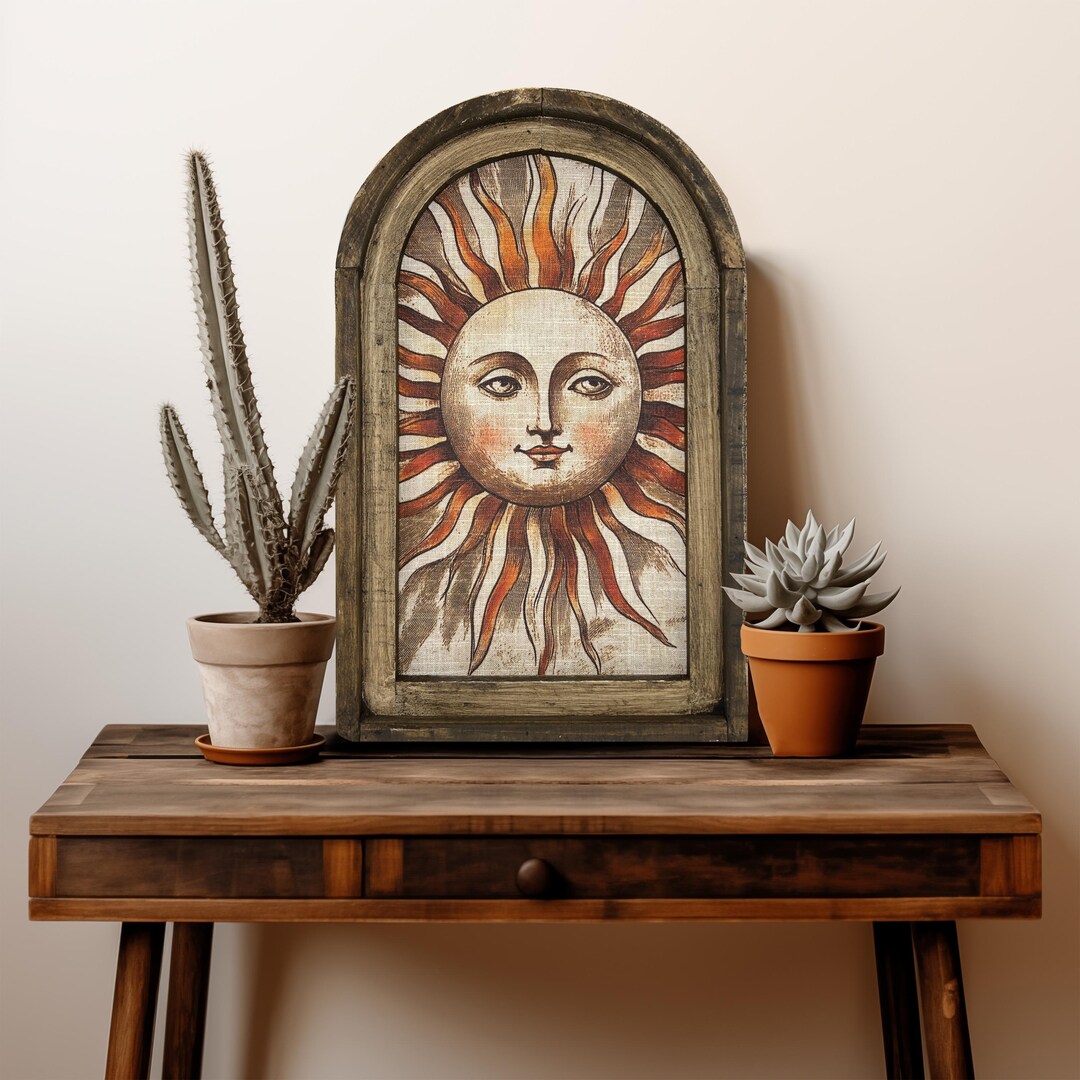 Tarot Sun With Face Art | Eclectic Cottagecore Wall Decor in Arched ...
