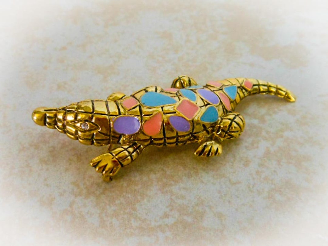 Vintage Gold Plated Enamel Alligator Brooch Pin , Whimsical Figurine - Etsy