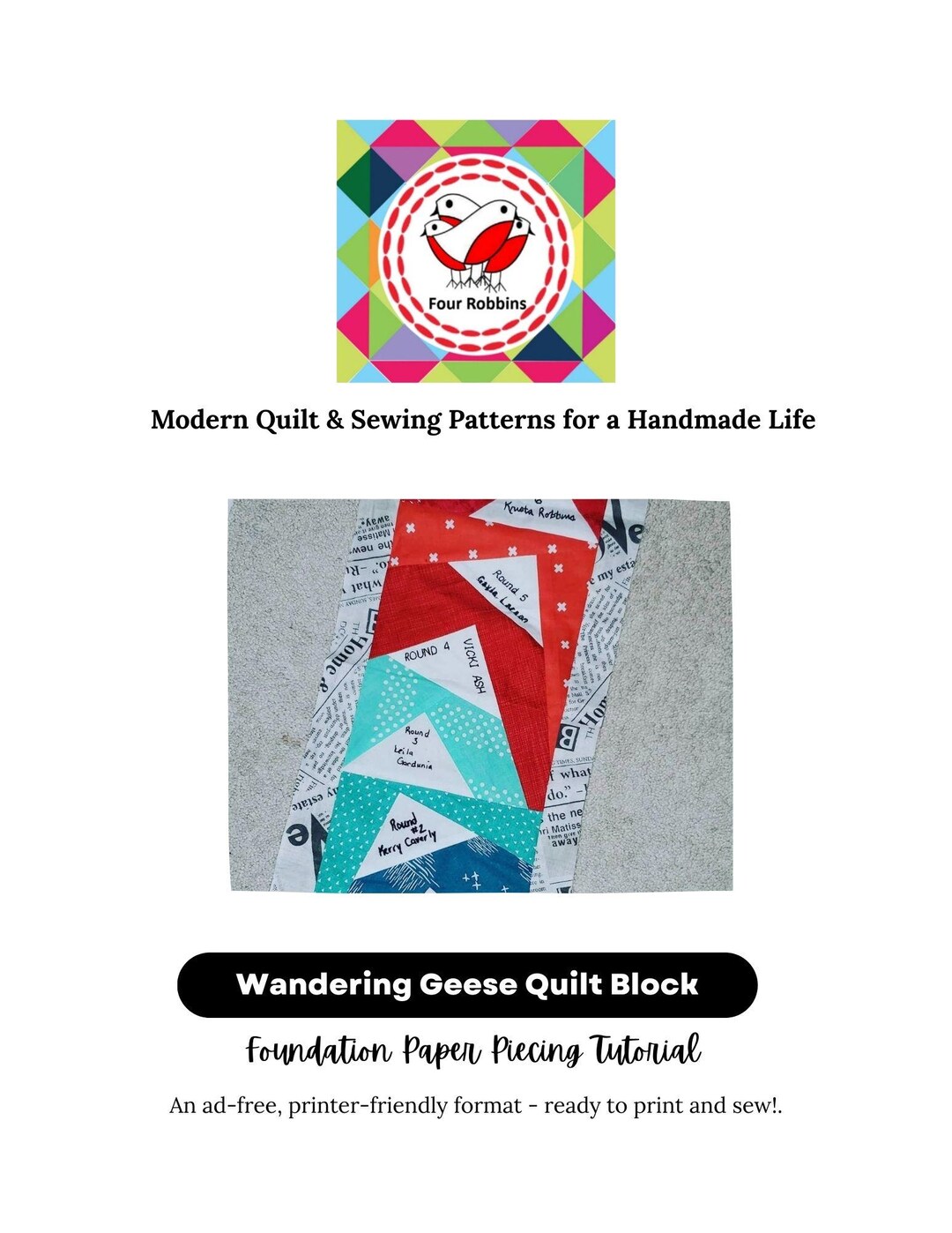 Wandering Geese Quilt Block PDF Tutorial | Foundation Paper Piecing ...