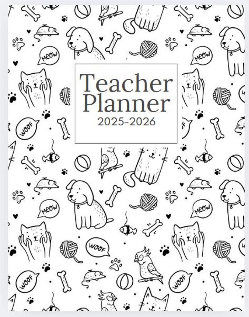 2025–2026 Teacher Planner Printable | Editable Doodle Pets PDF | Weekly ...