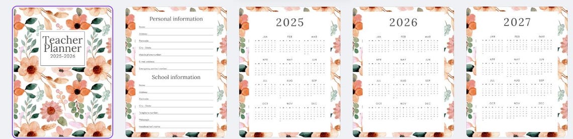 2025–2026 Teacher Planner Printable | Editable Floral PDF | Weekly ...