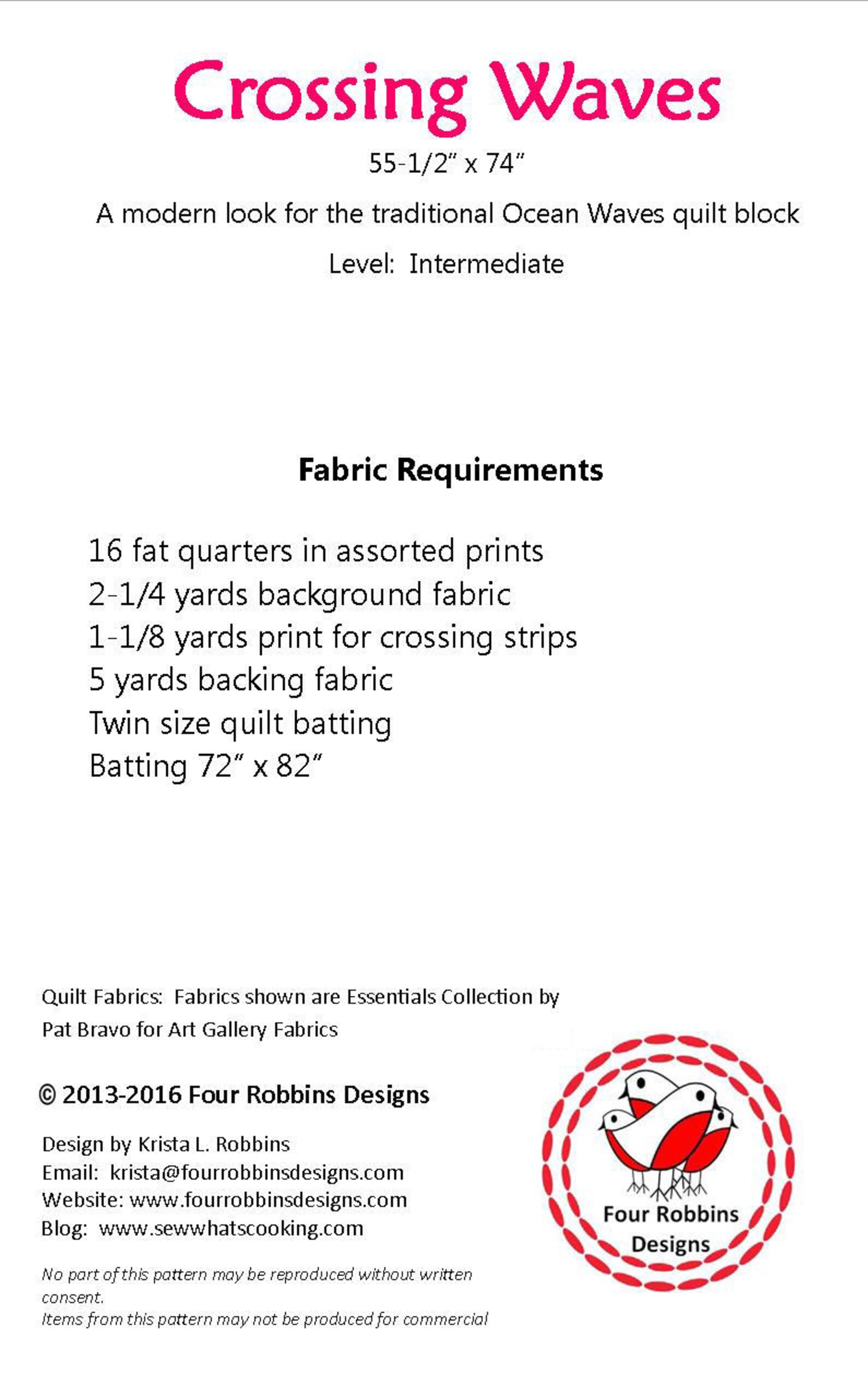 Digital PDF Crossing Waves Quilt Pattern PDF by Four Robbins Designs ...