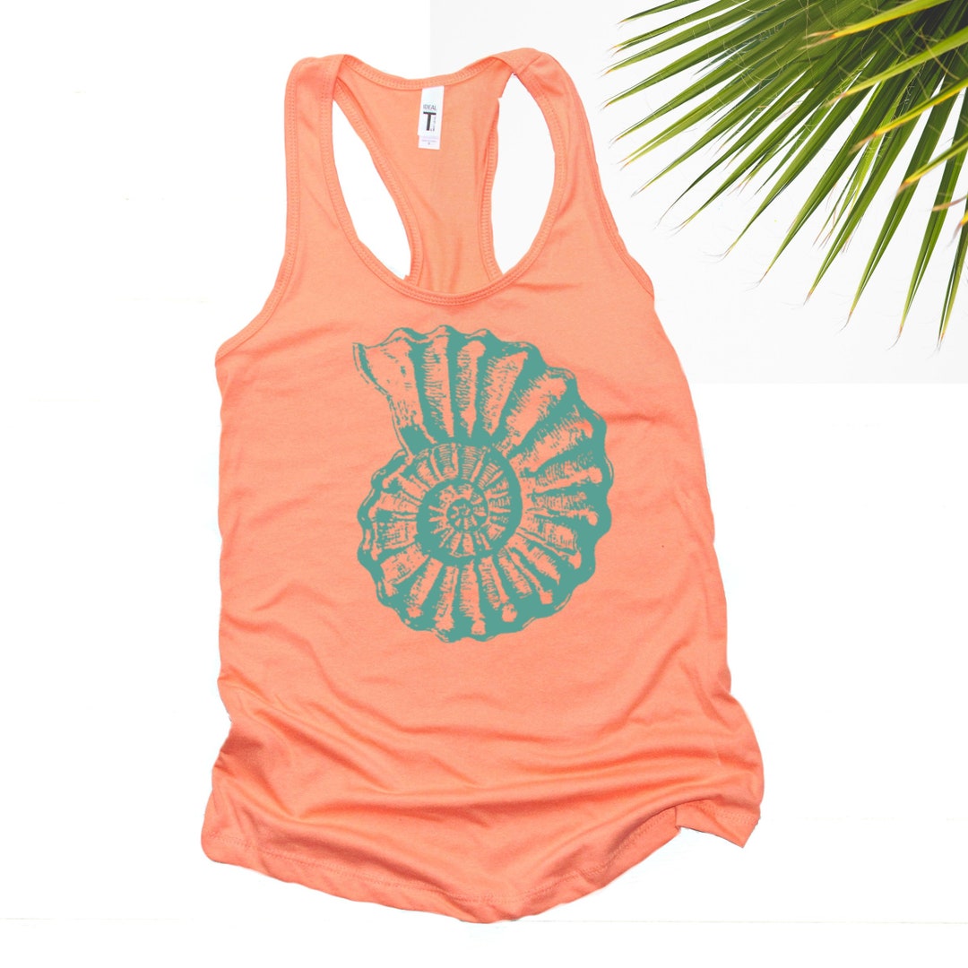 Beach Shirts for Women With a Turquoise Shell Printed on a Coral ...